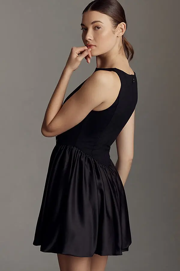 Boat-neck Bubble Mini Dress - Black