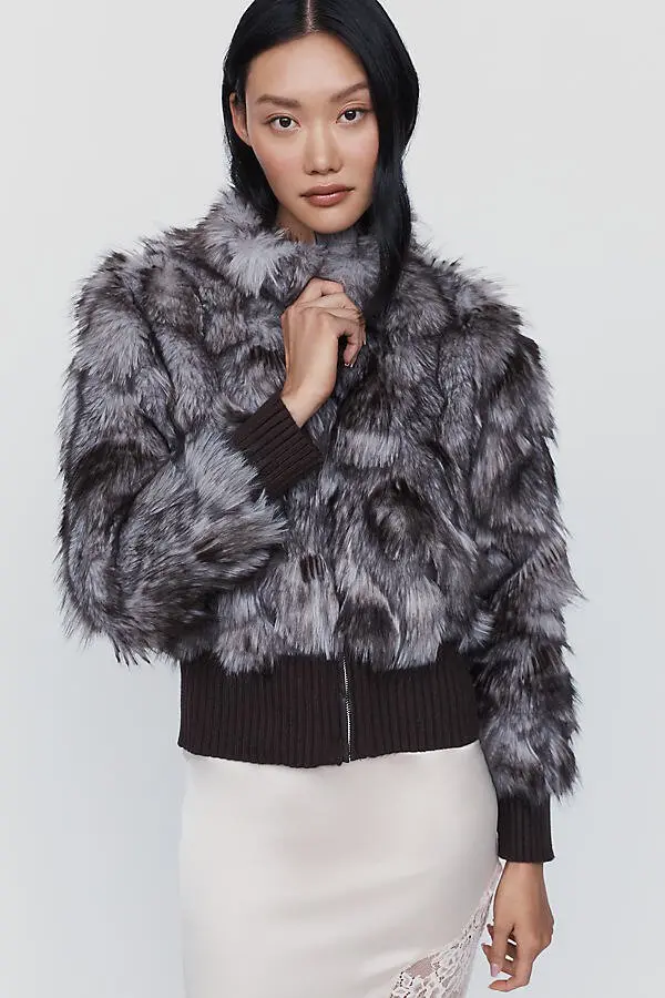 Maeve Faux-fur Cropped Jacket - Grey