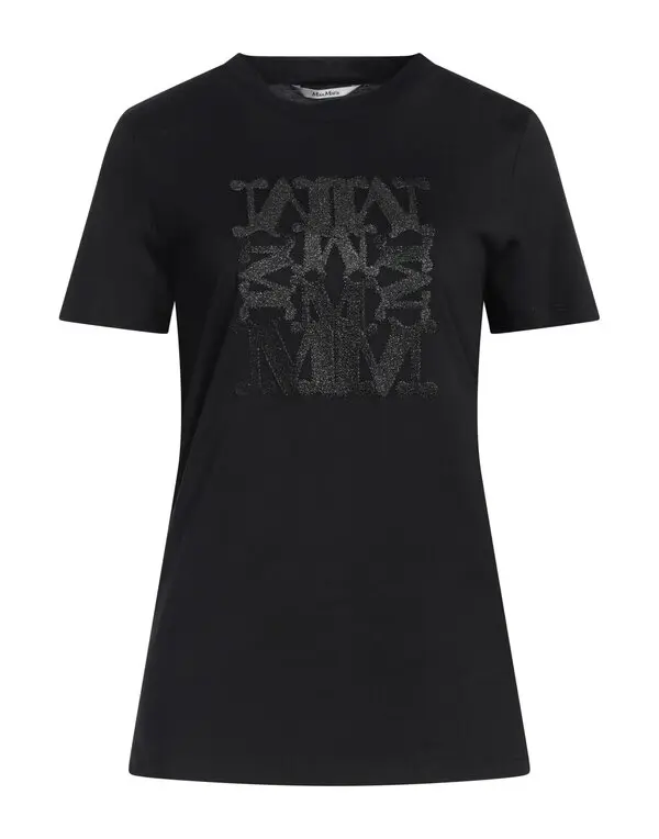 Max Mara Cotton T-shirt With Appliqués And Embroidery - Black