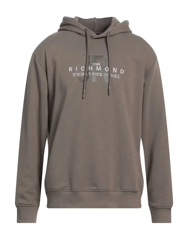 John Richmond Fleece Embroidered Logo Hoodie - Beige