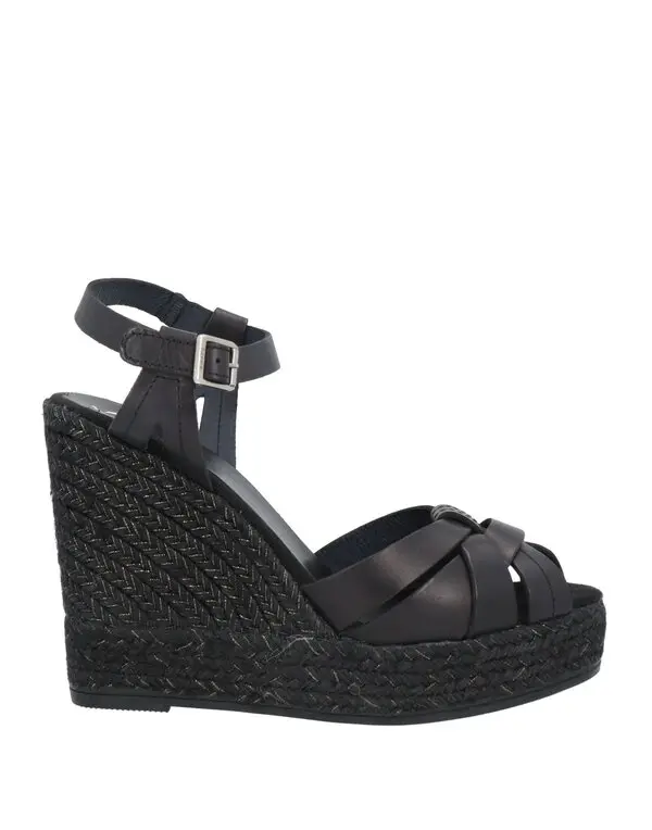 KANNA Espadrilles In Leather With Rope Wedge - Black