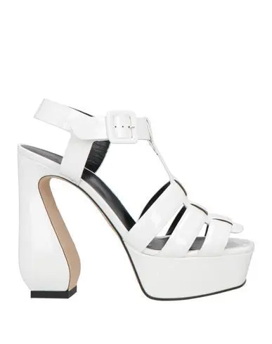 SERGIO ROSSI Patent Leather Block Heel Platform Sandals - White