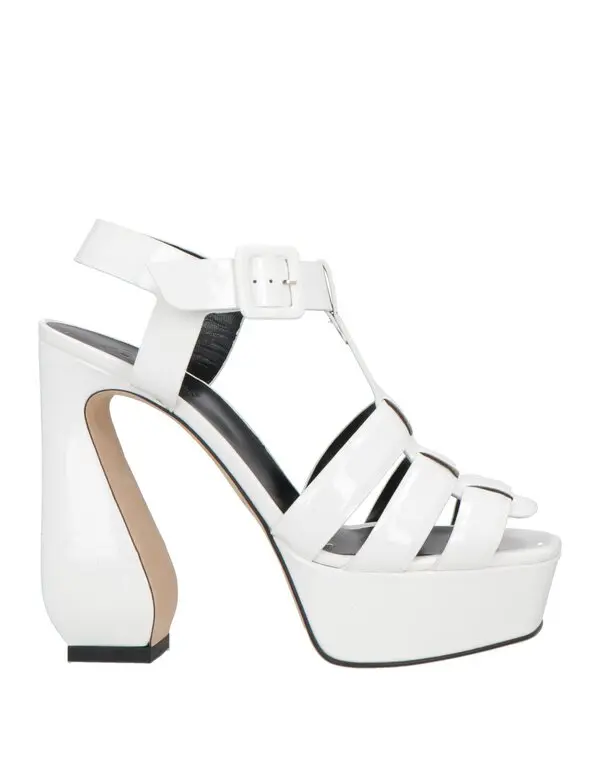 SERGIO ROSSI Patent Leather Block Heel Platform Sandals - White