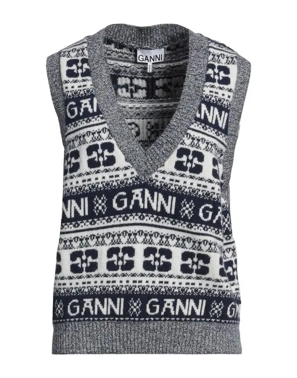 GANNI V-neck Two-tone Wool Blend Sweater Vest
