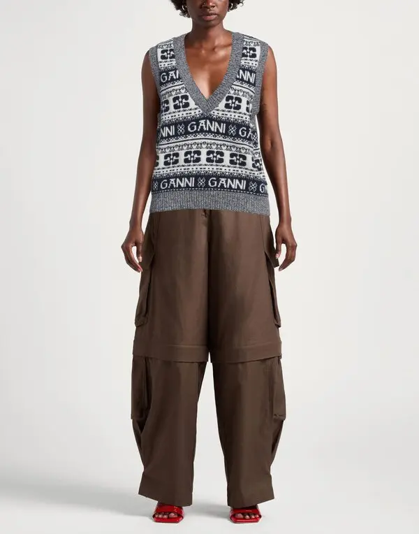 GANNI V-neck Two-tone Wool Blend Sweater Vest