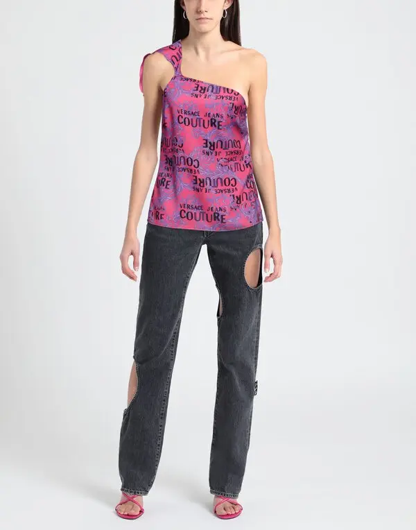 Versace One-shoulder Printed Cady Top
