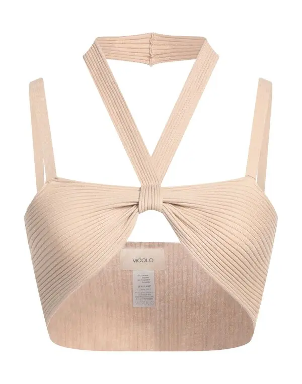 VICOLO Knit Crop Top - Beige