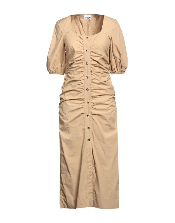 GANNI Midi Shirt Dress - Beige