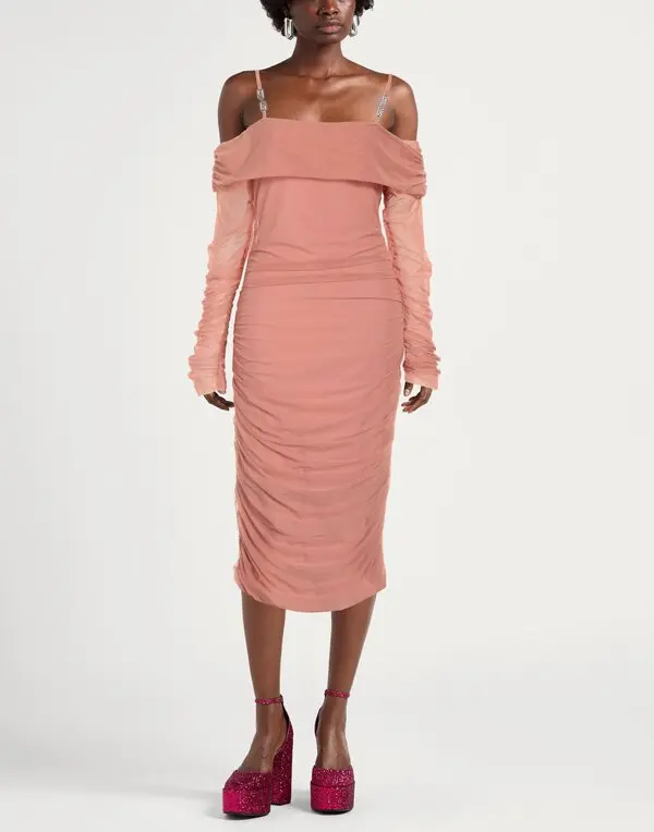 GAËLLE PARIS Bodycon Midi Dress With Draped Neckline And Gathered Tulle Sleeves