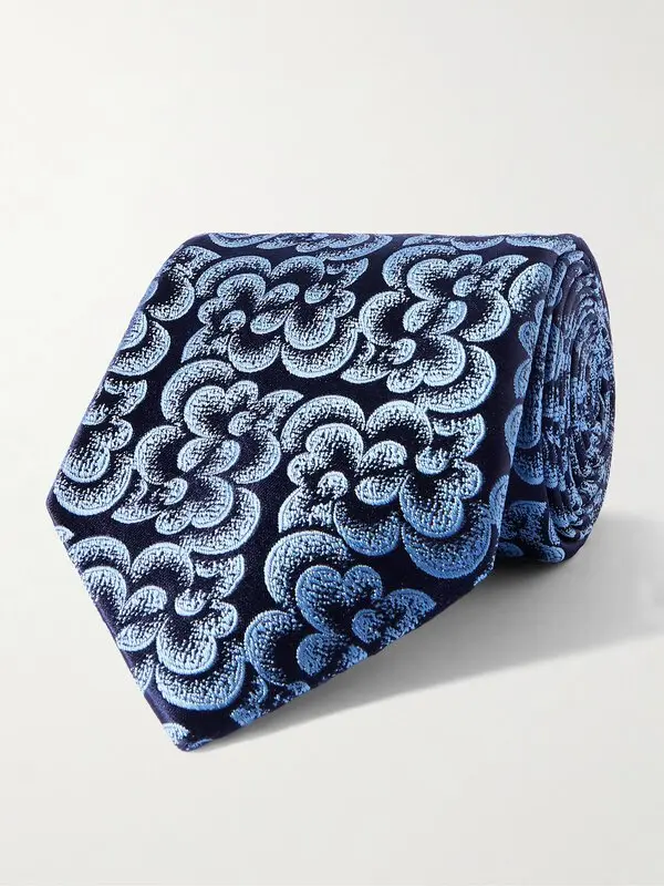 Charvet Floral-jacquard Silk Tie 8.5cm - Blue