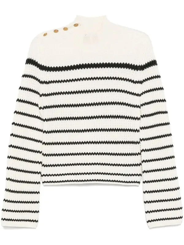FORTE_FORTE High-neck Striped Sweater - White