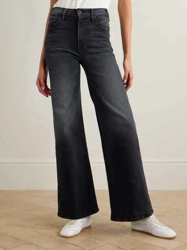 MOTHER The Hustler Roller High-rise Wide-leg Jeans - Black