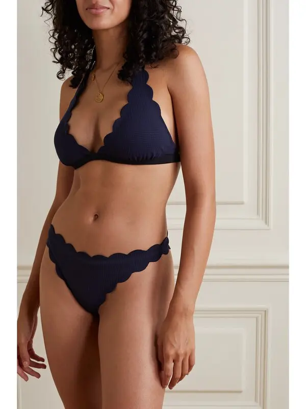 Marysia Spring Scalloped Halterneck Bikini Top - Black