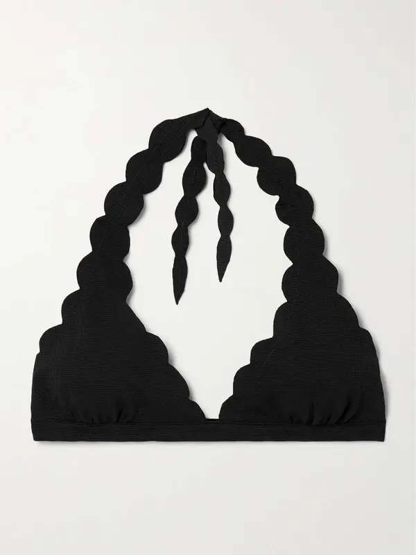 Marysia Spring Scalloped Halterneck Bikini Top - Black