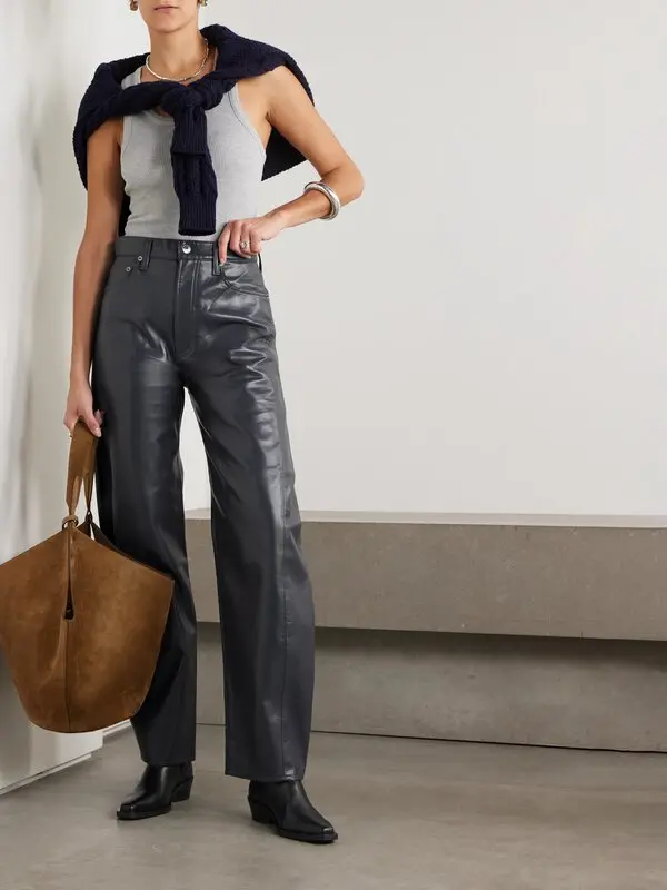 AGOLDE Luna Pieced Recycled Leather-blend Pants - Gray
