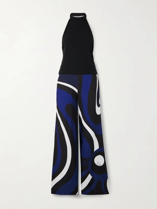 Emilio Pucci Printed Cady Halterneck Jumpsuit - Blue