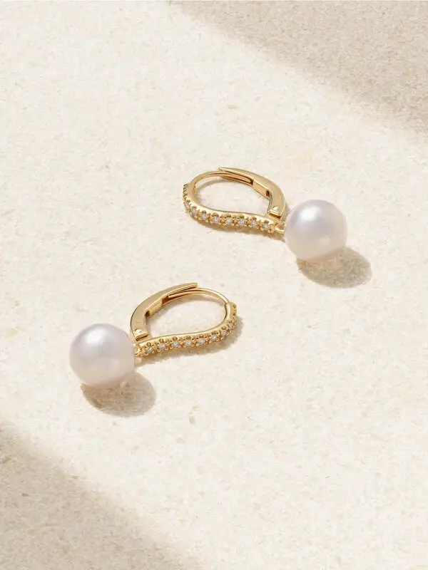 Mikimoto 18-karat Gold, Diamond And Pearl Hoop Earrings - White