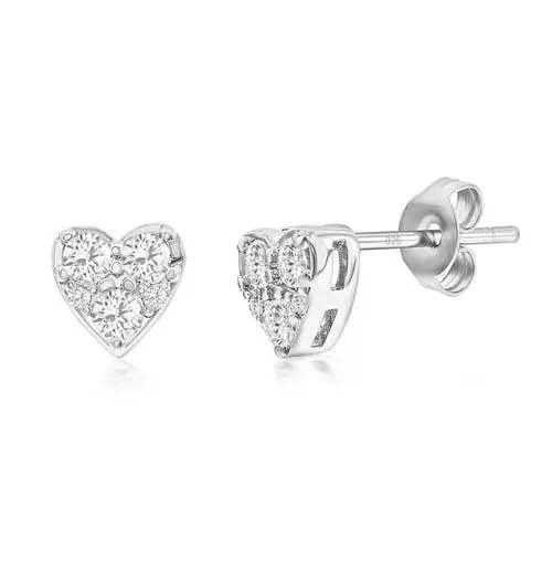 DONATELLO GIAN Sterling Tri Stone Heart Stud Earrings - Silver