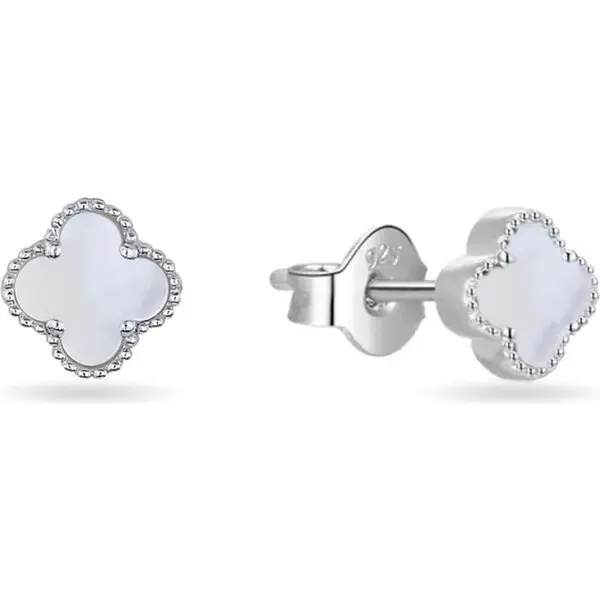 DONATELLO GIAN Name Sterling Clover Stud Earrings - Silver