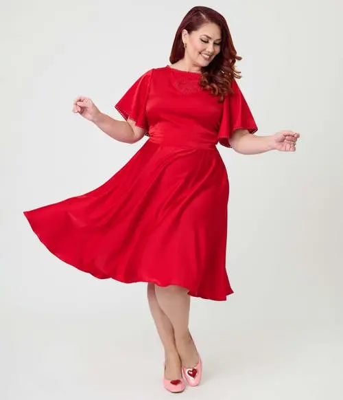 Unique Vintage 1930s Swing Dress - Red Solid