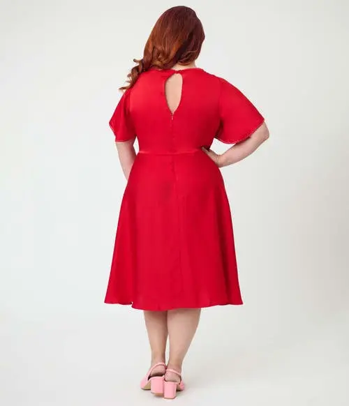 Unique Vintage 1930s Swing Dress - Red Solid