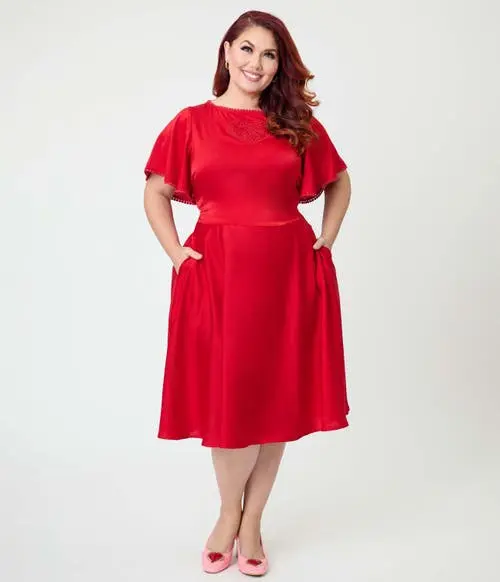 Unique Vintage 1930s Swing Dress - Red Solid