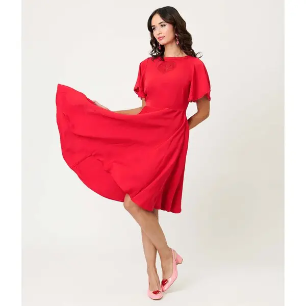 Unique Vintage 1930s Swing Dress - Red Solid