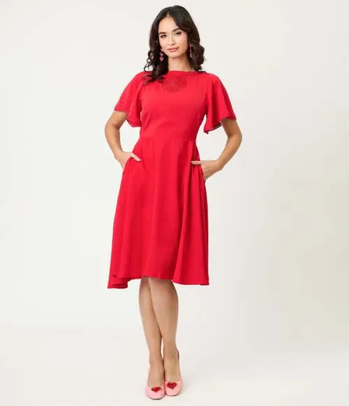 Unique Vintage 1930s Swing Dress - Red Solid