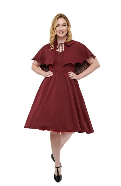 princess polly baby blue dress Unique Vintage Capelet Swing Dress - Burgundy