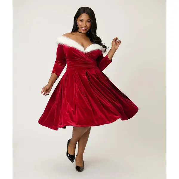 Unique Vintage Marceline Swing Dress - Burgundy Sparkle