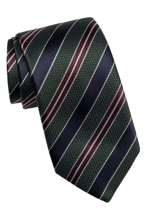 ELIZABETTA Vesuvio Extra Long Silk Jacquard Neck Tie - Green And Navy