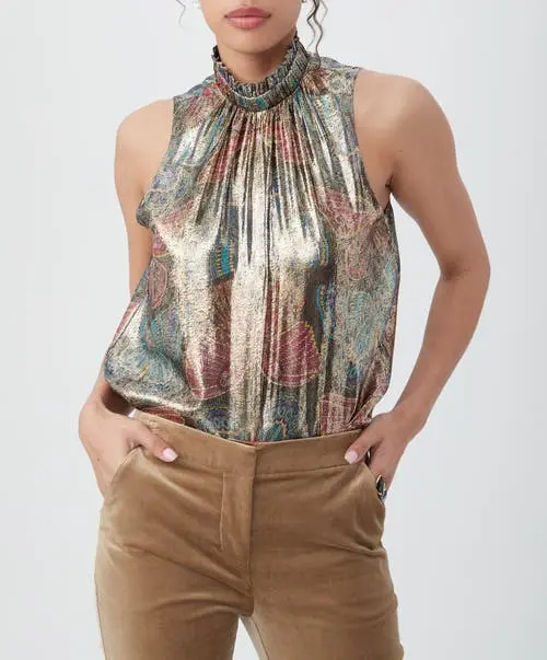 Trina Turk Rissa Metallic Butterfly Print Blouse