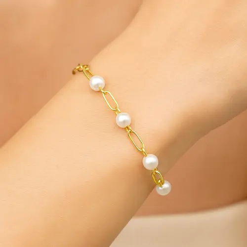 DONATELLO GIAN Name' Pearl And Chain Link Bracelet - Gold