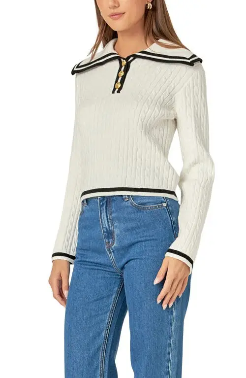 English Factory Sailor Stripe Cable Knit Sweater