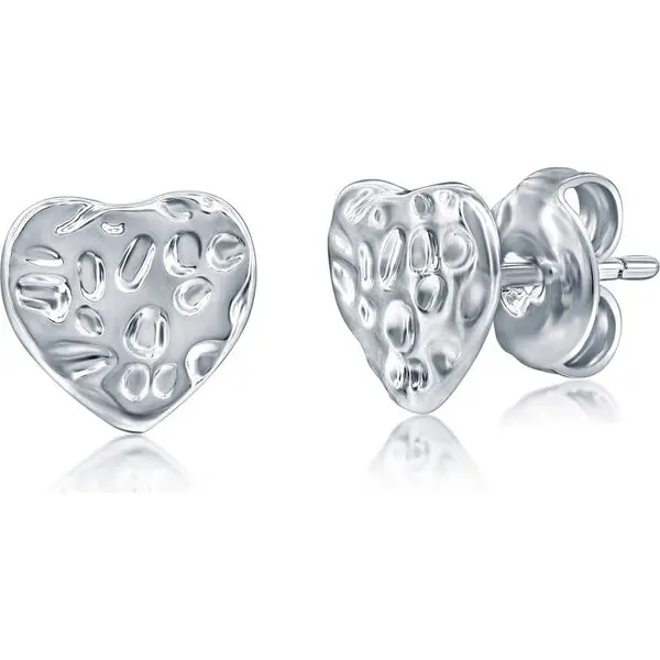 DONATELLO GIAN Name' Textured Heart Stud Earrings - Silver