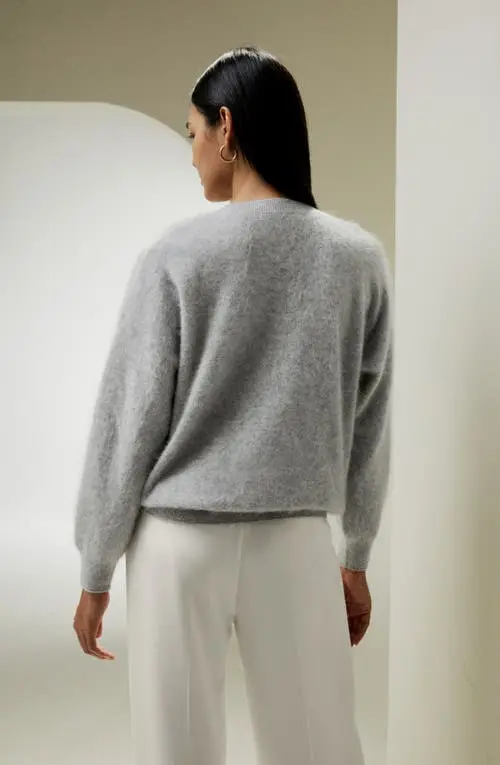 Lilysilk Brushed Cashmere Pullover - Light Grey