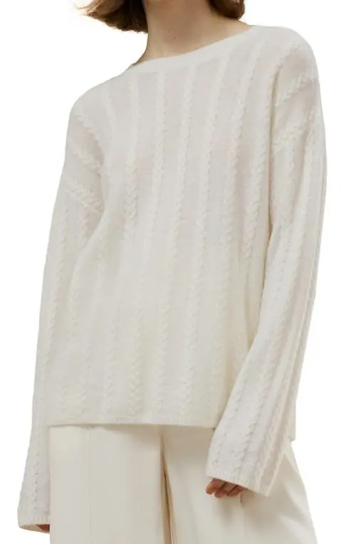 Lilysilk Semi-sheer Cable-knit Cashmere Sweater - White