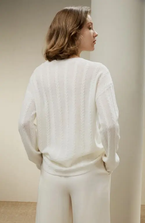 Lilysilk Semi-sheer Cable-knit Cashmere Sweater - White