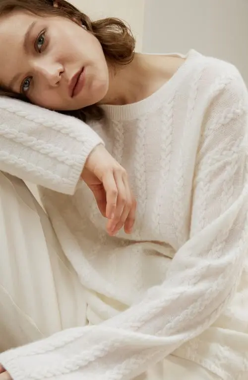 Lilysilk Semi-sheer Cable-knit Cashmere Sweater - White