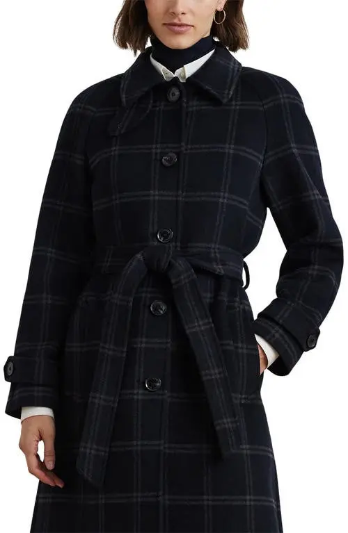 Ralph Lauren Windowpane Plaid Wool-Blend Coat In Navy Blue/Grey