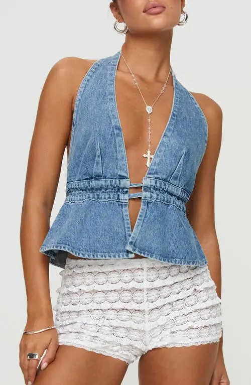 Princess Polly Sequoia Denim Halter Top - Blue