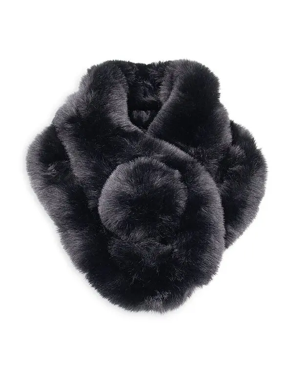 Surell Faux Fur Pompom Scarf - Black