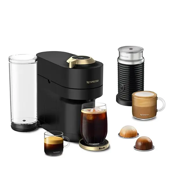 NESPRESSO Vertuo Pop+ Deluxe Coffee And Espresso Maker With Aeroccino Milk Frother - Black