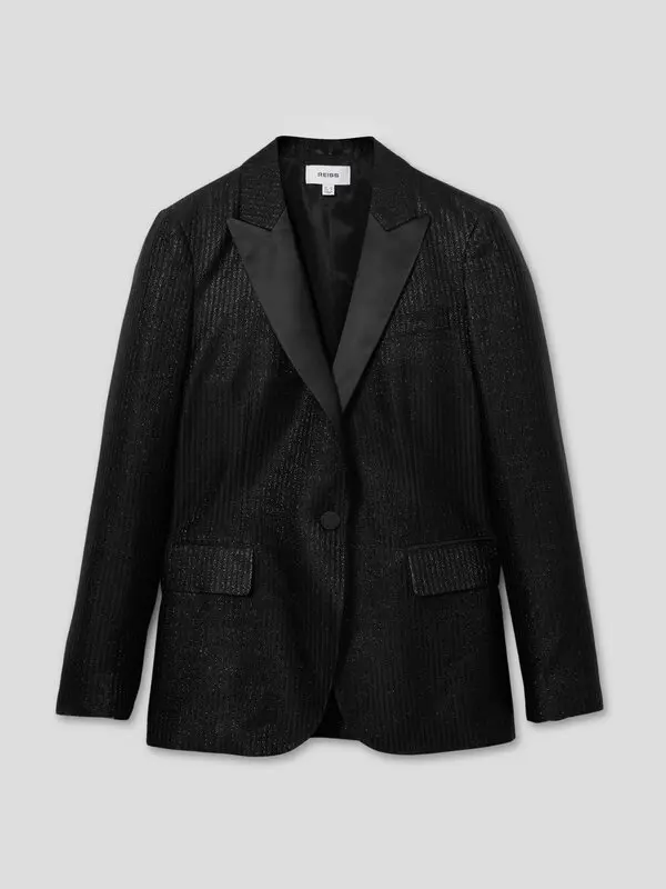 REISS Minnie Single-breasted Lamé-stripe Tuxedo Jacket