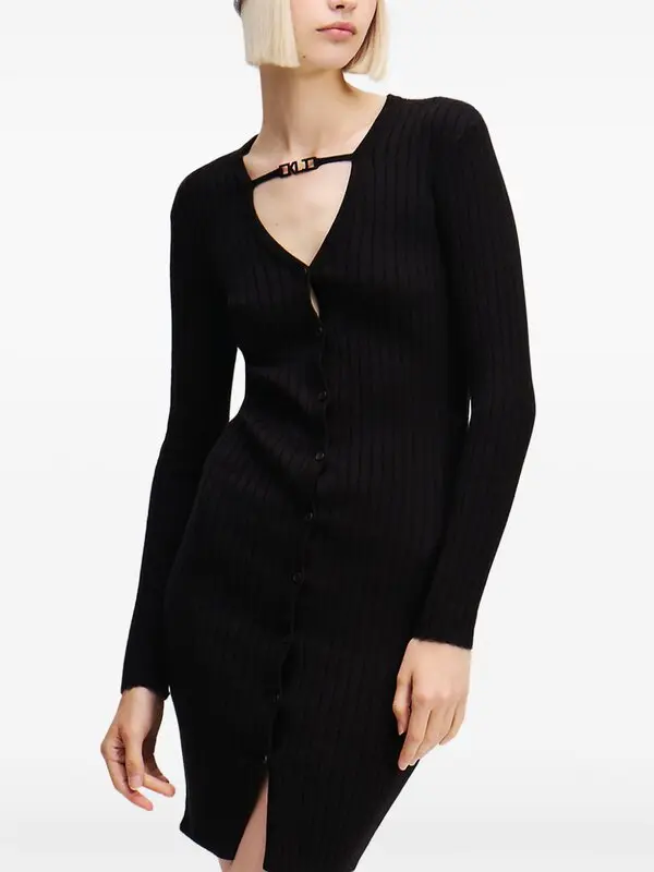 Karl Lagerfeld Button-Up Ribbed-Knit Dress In Black - 89% Off | Editorialist