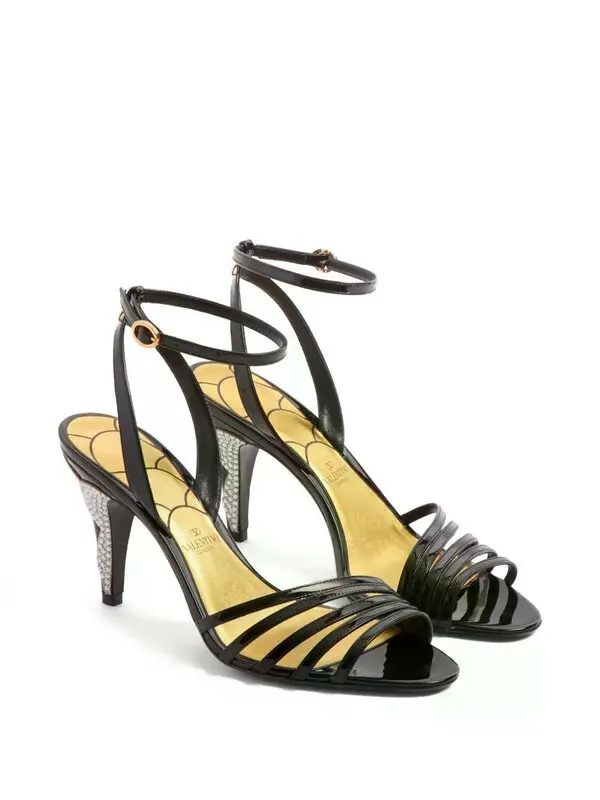 Valentino Garavani Ladycrush 85mm Patent Leather Sandals With Crystals - Black