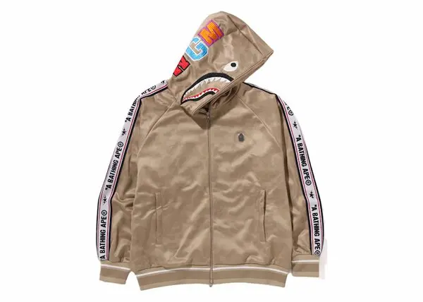 A BATHING APE Solid Camo Relaxed Fit Shark Full Zip Hoodie - Beige