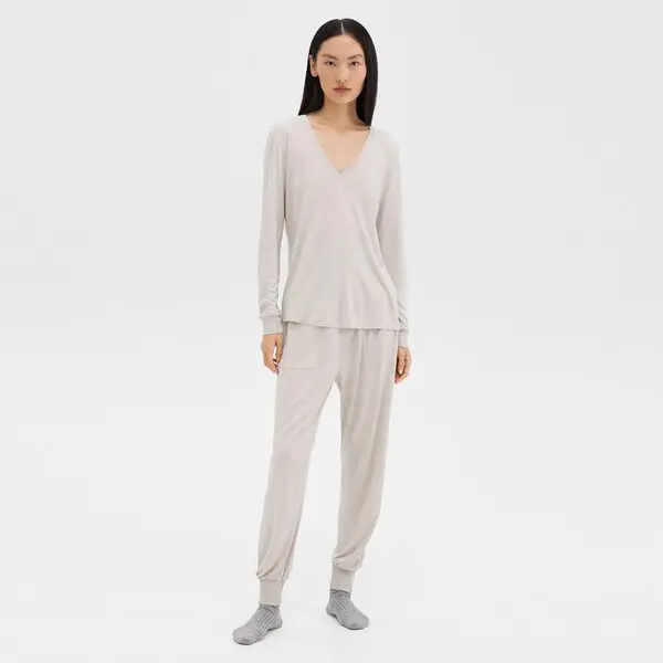 Theory Ribbed Cuff Silk-modal Jogger - Grey Oat