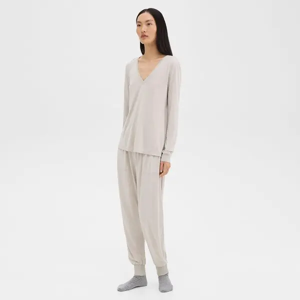 Theory Ribbed Cuff Silk-modal Jogger - Grey Oat