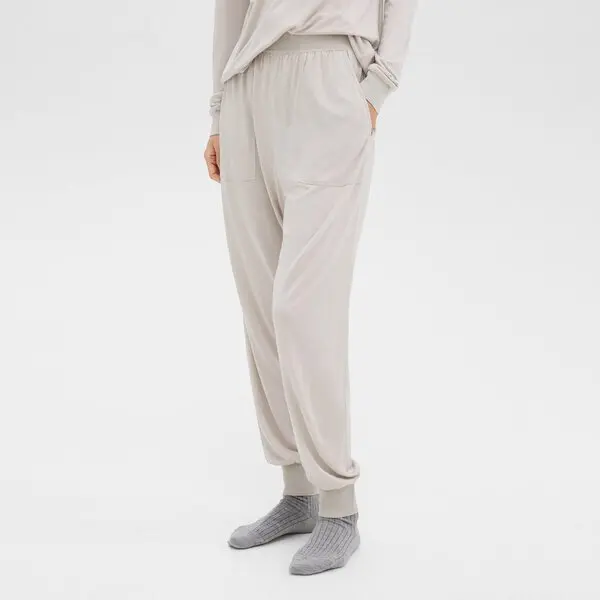 Theory Ribbed Cuff Silk-modal Jogger - Grey Oat